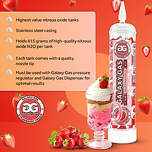 Galaxy Gas Strawberry Flavor Whipped Cream Dispenser Cartridge Tank, Nitrous Oxide 1L 615 Gram, Whipped Cream Tank, N2O Charger Tank, 1 Cylinders (GASun1070)