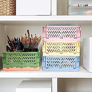 monomono Stackable Plastic Storage Crates - 5-Pack, Cute and Aesthetic Solution for Home and Office Organization with Stylish Pastel Touch (Green, 9.8x6.5x3.8 in)