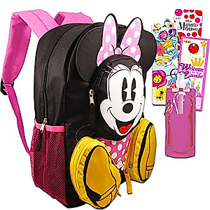 Minnie Mouse Backpack for Girls 4-6 Set - Bundle with 16” Minnie Backpack, Water Bottle, Stickers, More | Disney Minnie Mouse School Backpack for Girls