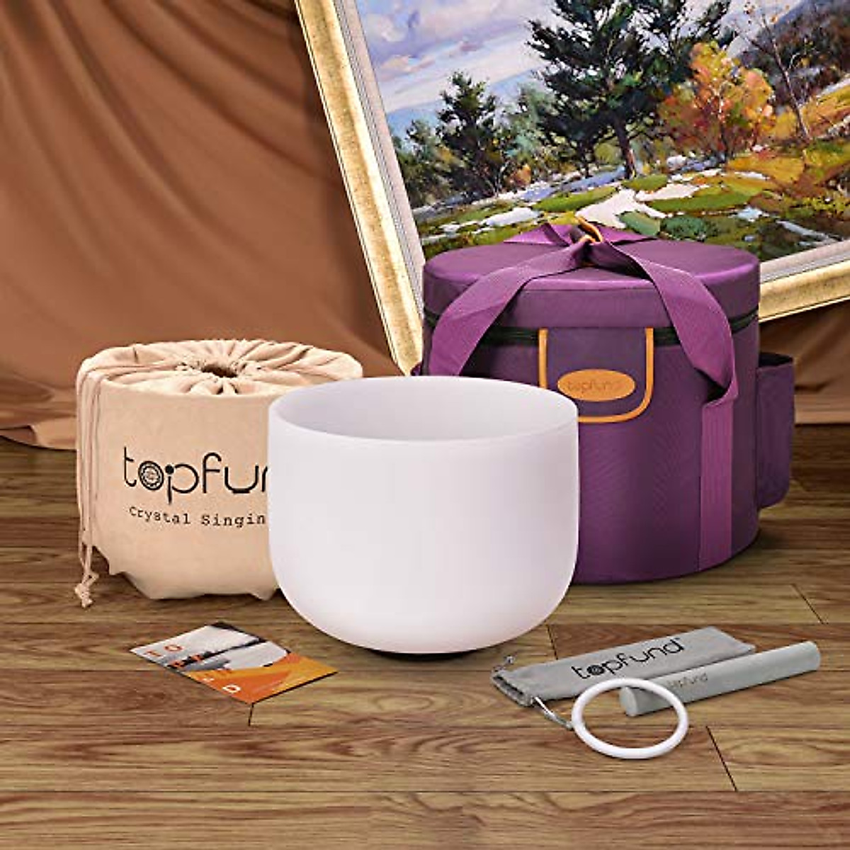 TOPFUND F Note Crystal Singing Bowl Heart Chakra 10 inch with Heavy Duty Carrying Case and Suede Mallet