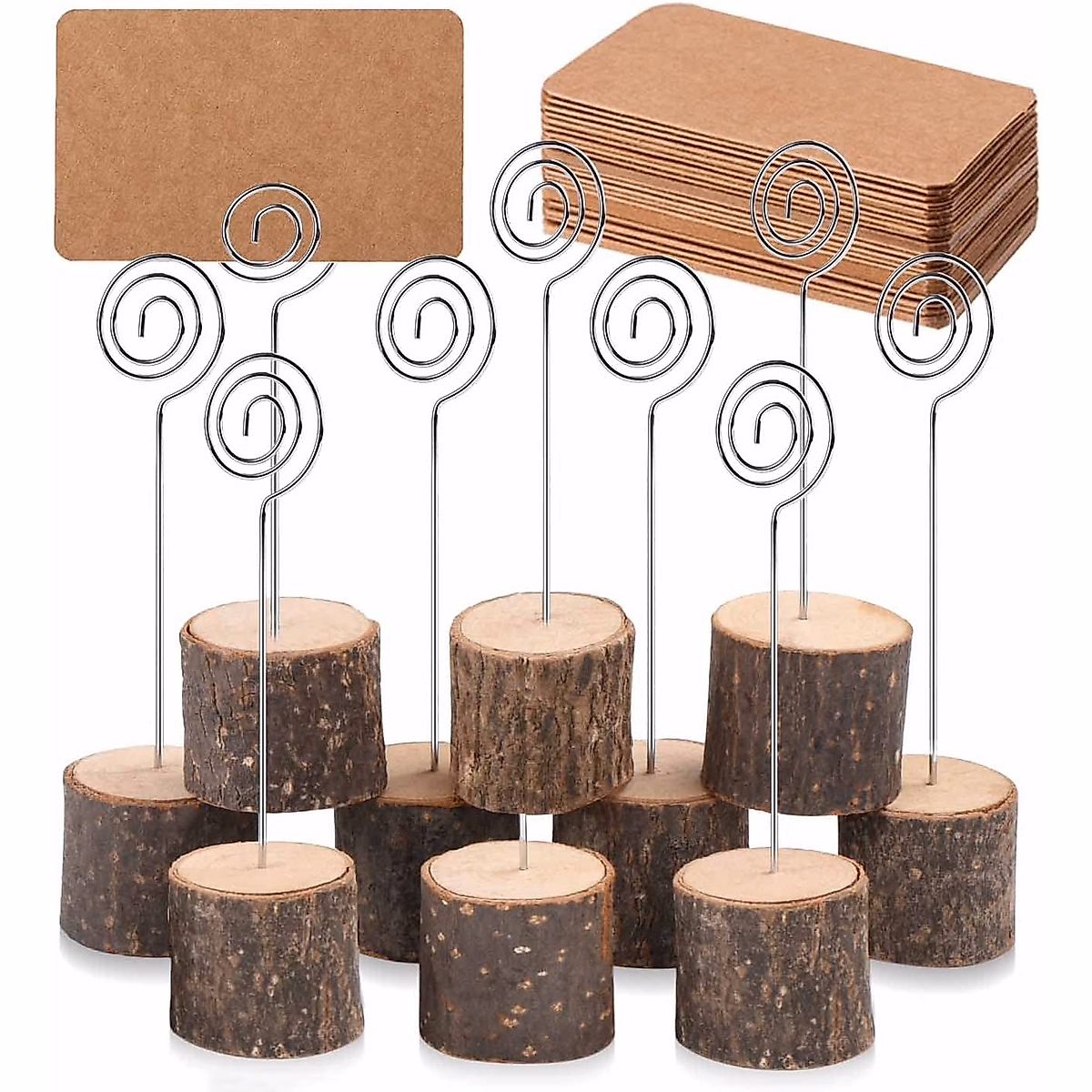 Place Card Holders 10pcs Table Number Holders with 20pcs Cards Rustic Real Wood Base Wedding Table Name Number Holder Party Decoration Card Holders Picture Memo Note Photo Clip Holder