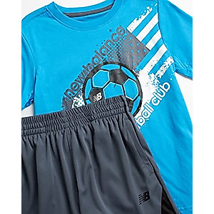New Balance Boys' Active Shorts Set - 4 Piece Short Sleeve T-Shirt and Gym Shorts (8-20), Size 10, Sky/White