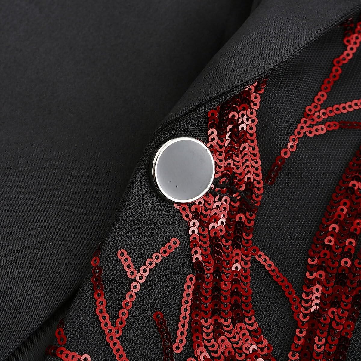Cloudstyle Mens 2-Piece Suit Casual 1 Button Slim Fit Prom Suit Stylish Sequin Dinner Tux Black - Red