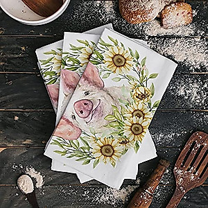 zzsunfeel Kitchen Towels Reversible for Drying Dishes, Sunflower Farm Floral Pig Set of 1 Dishcloths Cotton Hand Towels, Absorbent Dish Towels for Kitchen Counter Tea Towels 18"x 28"