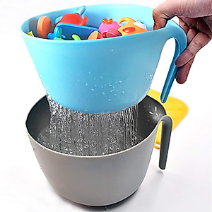 RAINBOW TOYFROG Bath Toy Storage Bin, freestanding Bath Toy Organizer Basket with Drying Scoop and Base, Great Bath Toy Holder for Toddler and Babies-Gray+Blue