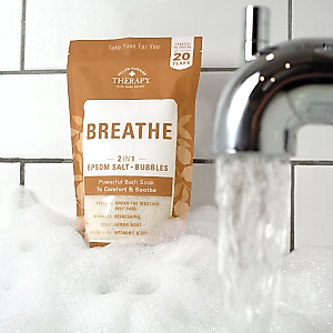 Village Naturals Breathe Foaming Body Soak, Epsom Salt, Essential Oils, Soothing Bubbles, Sea Salt 36 oz, Pack of 2