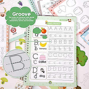 Magic Ink Copybooks for Kids Reusable Handwriting Workbooks for Preschools Grooves Template Design and Handwriting Aid Magic Practice Copybook for Kids The Print Writing (4 Books with Pens)