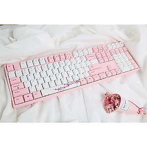 Varmilo Gaming 108 Key Cherry Blue Mx Switches Sakura White Keycaps and Pink Keycaps Dye Sublimation Printing Mechanical Gaming Keyboard VA108M VA108MC2N/WP88V