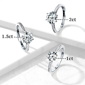 SAMIOVJ Solitaire Moissanite Engagement Rings for Women, D Color VVS1 Clarity Diamond Ring, 18K White Gold Plated 925 Sterling Silver, Wedding Promise Rings for Her