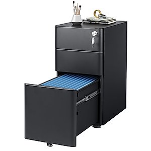 DEVAISE 3-Drawer Slim File Cabinet, Vertical Filing Cabinet, Fully Assembled Except Casters, Black