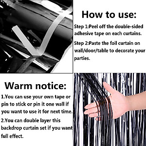 Black Fringe Party Backdrop -6.5x6.5ft, Pack of 2 | LILF Black Foil Fringe Curtain Black Backdrop for Party Birthday Photobooth Props Metallic Black Tinsel Streamers for Graduation Parties Decoration