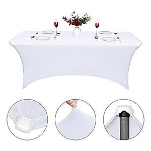 Pzzpzs Spandex Table Cover Fitted Rectangle 6FT Folding Tables Stretchable Fabric Lycra Tablecloth for Wedding, White