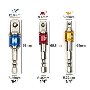 OSOF Extension Bar Hex Shank Socket Adapter Drill Bit, 3Pcs Impact Socket Square Nut Driver Bit + 3Pcs 1/4 Hex Shank Screwdriver Bit Holder + 1Pcs 1/4 Hex 105 Degree Right Angle Drill Attachment