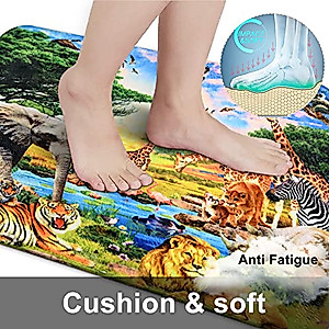 Funny Wild Animal Shower Curtain Sets with Memory Foam Bath Mat, Non-Slip Bath Rugs and Toilet Lid Cover, Kids Jungle Nature Shower Curtains for Bathroom with Hooks, Lion Tiger Elephant Bathroom Set