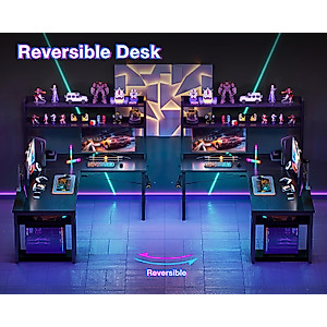 ODK L Shaped Gaming Desk with Hutch, Computer Desk with Storage Shelves, 59" L Shaped Desk for Home Office, Corner Desk with Headphone Hook, Black