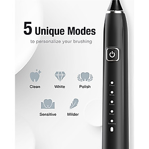 7AM2M Sonic Electric Toothbrush with 6 Brush Heads for Adults&Kids, One Charge for 120 Days, Wireless Fast Charge, 5 Modes, 40000VPM Powered Toothbrush, 2 Minutes Built in Smart Timer (Black)