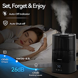 ROSEKM Automatic Humidifiers for Bedroom Large Room, 4.5L Cool Mist Humidifier for Home & Plant with Timer & Humidity Sensor, Last Up to 18H on High Setting, Auto Shut-Off, 360° Nozzle (Black)