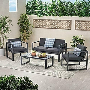 ALIDAM Patio Set Furniture Set Outdoor Aluminum Chat Set Dark Grey 4 Piece Aluminum Construction Durable Outdoor Assembly Required Outdoor Garden Furniture Sets