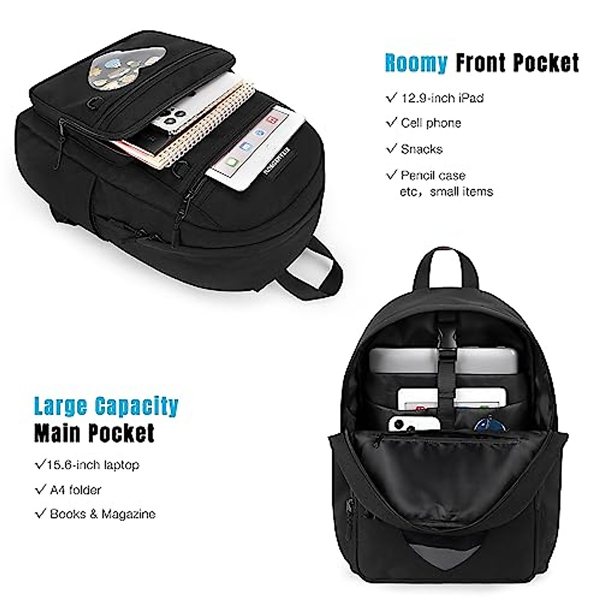 STEAMEDBUN Aesthetic Backpack for Teen Girls, Kawaii Backpack for School, Cute Ita Backpack with Insert(heart black)