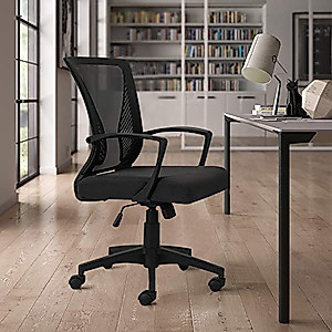 Furniwell Office Chair Home Office Desk Chair Mid Back Mesh Desk Chair Ergonomic Lumbar Support Computer Chair Swivel Rolling Task Chair with Armrest (Black)