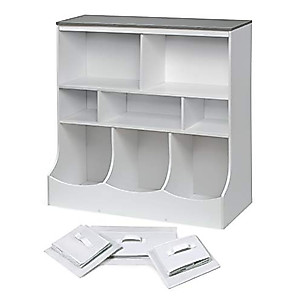 Badger Basket Combo Bin Toy Storage Unit and Book Shelf for Kids with 3 Baskets - White/Gray