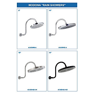 MODONA 10” Rain Shower Head and “S” Long Shower Arm with Flange – Satin Nickel - 5 Year Warrantee