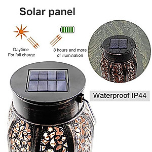 Maggift 2 Pack 10.6 Inch Hanging Solar Lights Outdoor Retro Hanging 20 Lumens Christmas Decorative Solar Lantern with Handle, Brown