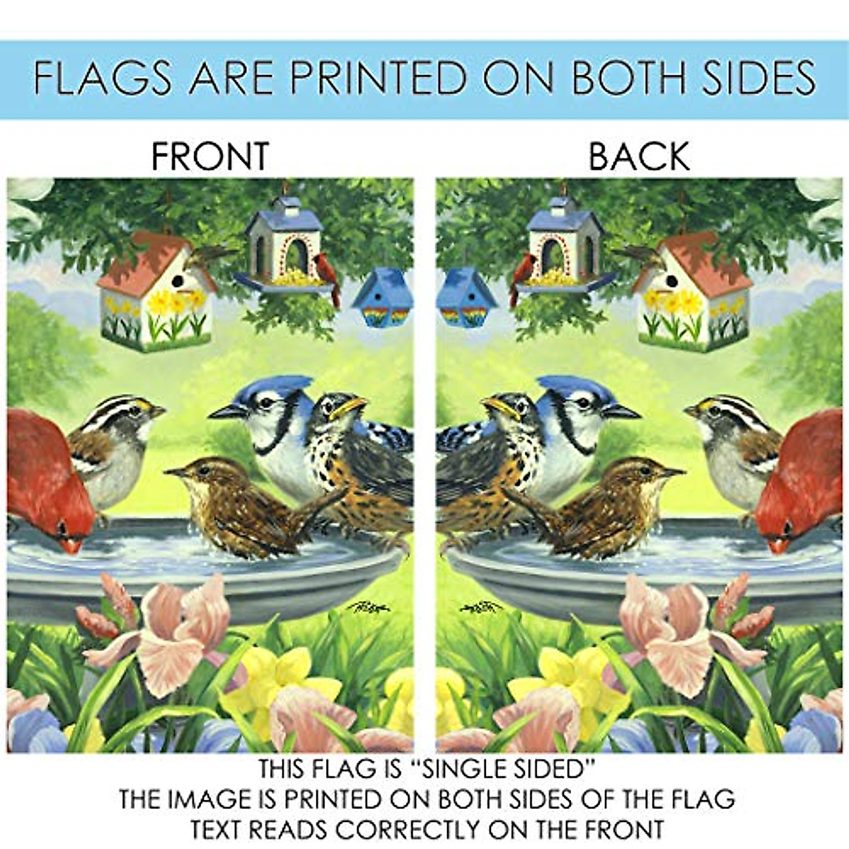 Toland Home Garden 119474 Bathing Birds Spring Flag 12x18 Inch Double Sided Spring Garden Flag for Outdoor House Flag Yard Decoration