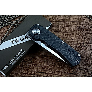 TwoSun 14C28N Satin Blade Carbon Fiber Handle Outdoor Camping Hunting Pocket Knife TS243
