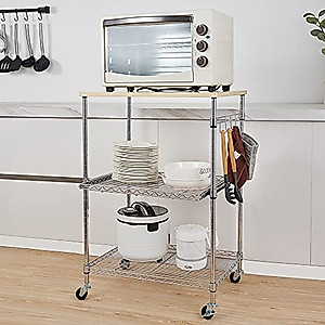 Wire Shelving Unit Adjustable Steel Wire Rack Chrome, Heavy Duty Storage Shelving Unit On 4'' Wheel Casters, Metal Organizer Wire Rack,for Garage Kitchen Living Room (3 Tier - 24W x 18.1D x 33.5H)