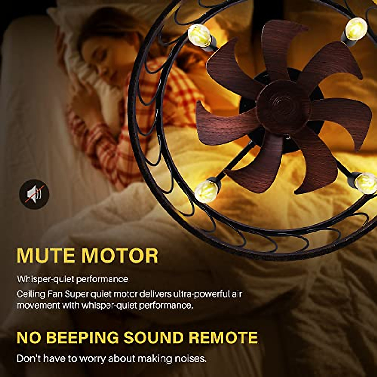 Rustic Hand-Swept Gold Paint Accents Sand Black Fandelier Ceiling Fans with Lights and Remote, Farmhouse Caged Semi-Flush Mount Ceiling Fan with Height Adjustment, Reverse Quite Motor for Indoor