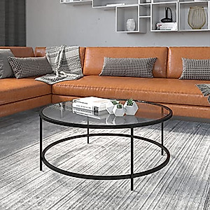 Flash Furniture Astoria Collection Round Coffee Table - Modern Clear Glass Coffee Table - Matte Gold Frame