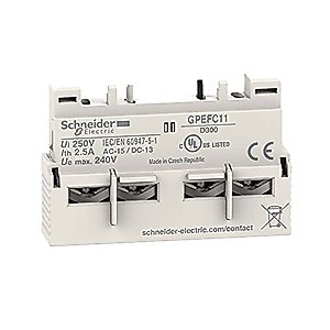 Schneider Electric - GPEFC11 Easy TeSys Auxiliary Contact Block, 1 NO and 1 NC, Top Mount, Screw clamp, for use with GP2E Manual Motor Starter