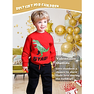 BOMDEALS Cute Valentines Sweatsuit for Toddler Boys - Kids Cartoon Pentacle Dinosaur Printed Long Sleeve Top Pants Outfits(311,Red,100)