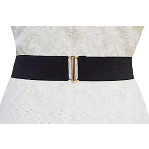 Bellady Fashion Women's Center-Scaled Texturized Metallic Stretch Belt,Gold