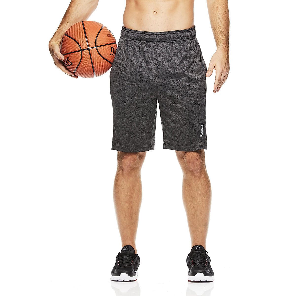 Reebok Men's Drawstring Shorts - Athletic Running & Workout Short w/Pockets - Charcoal Fireball, Small