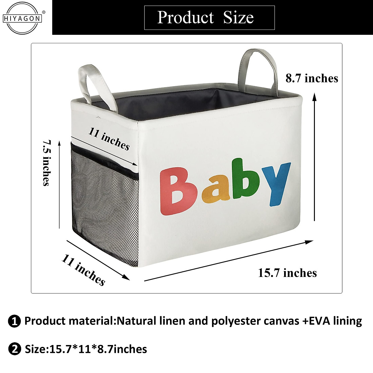 HIYAGON Baby Storage Basket Bin Canvas Rectangular Toys Storage Box Organizer for Books,Boys and Girls,Gift Basket(Baby)