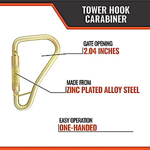 Malta Dynamics Fall Protection Carabiner Clip, High Strength Professional Grade, OSHA/ANSI Compliant (Large Tower Hook, 1 Pack)