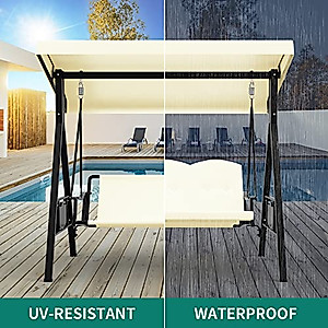 YITAHOME 3-Seat Deluxe Outdoor Porch Swing Large Patio Swing Chair with Weather Resistant Steel Frame, Removable Cushion & Pillow Suitable for Garden, Poolside, Balcony (Beige) (MAYIH0000021MA)