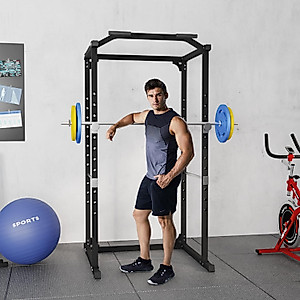 PayLessHere Multifunctional Squat Rack Power Cage with/Pull-Up Bar, J-Hooks, Safety Bars for Home Gym Use