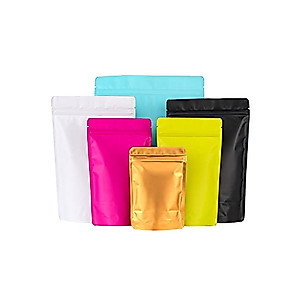 100 Pack Resealable Stand Up Bags,Smell Proof Pouch Sealable Foil Pouch Bags for Packaging (Black, 4.7" x 7.9")