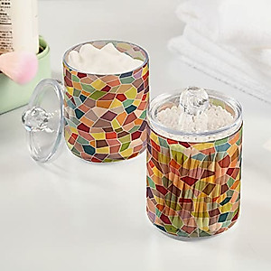 Kigai Colorful Geometry Qtip Holder - 14OZ Clear Plastic Apothecary Jars Bathroom Canister Dispenser Organizer Vanity Storage Jar with Lid for Cotton Ball, Cotton Swab, Floss (4PACK)