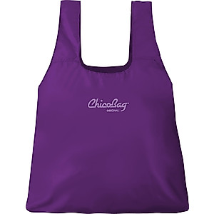 ChicoBag Original Reusable Grocery Bag with Attached Pouch and Carabiner Clip, Variety 4 Pack - Blue, Green, Purple, and Red