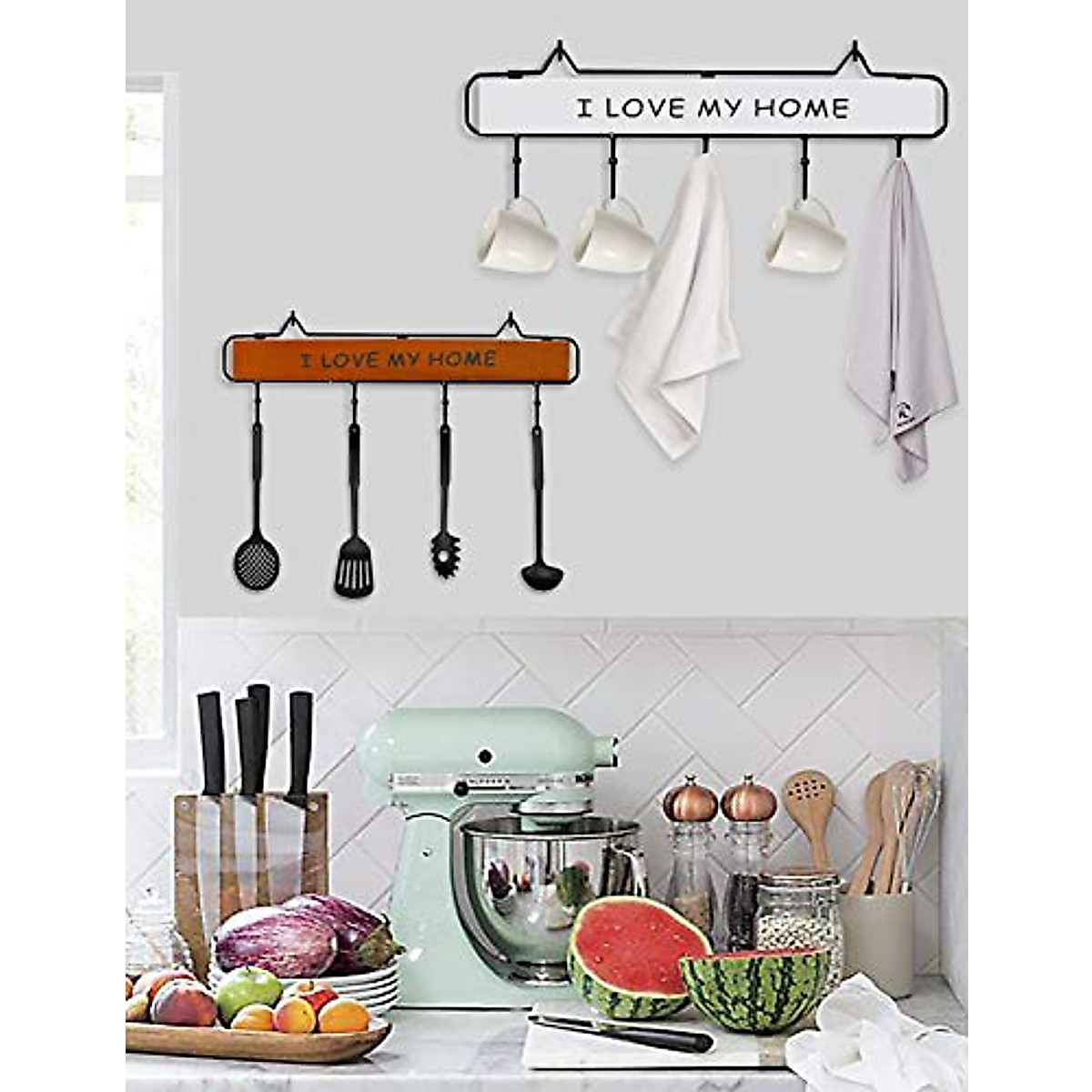 Zembros Coat Rack Wall Mounted, Set of 3 Hangers With Different Sizes (6,5 and 4 hooks), With Wood and Metal the hook Rail Can be for Coat Hat Purse Keys-Perfect for Your Entryway, Bedroom and Kitchen