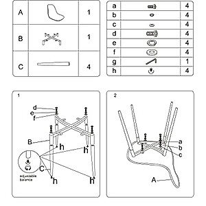 CangLong Modern Stylish Plastic Cushion Metal Legs for Kitchen, Dining, Bedroom, Living Room, Office, Side Chair, Set of 2, Black