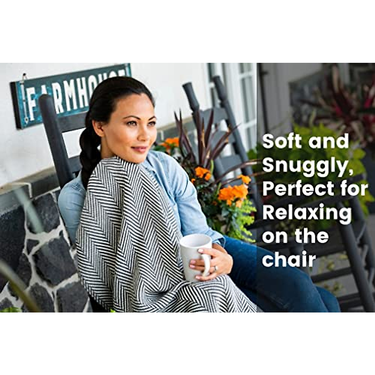 CURATED & COZY Herringbone Wool Throw Blanket, Ultra Soft Wool Throw Blanket for Couch, Sofa & Bed, Made with 100% Inner Mongolian Wool, Herringbone Pattern - 53" X 69" (Grey)
