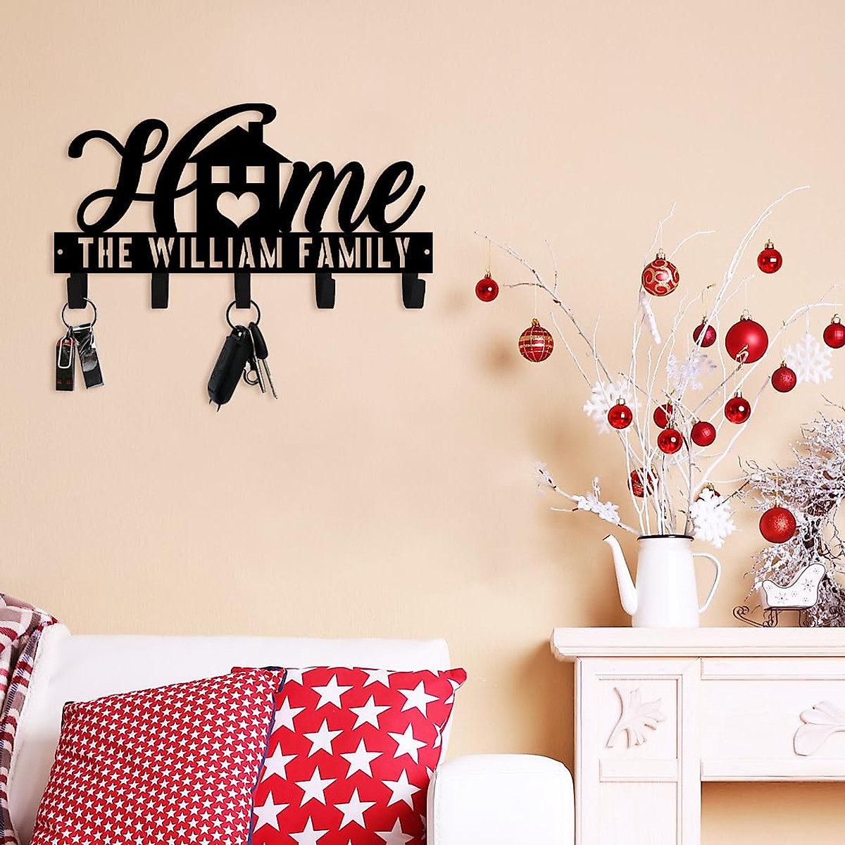 Personalized Key Holder for Wall, Custom Metal Infinity Heart Key Hooks with Name, Key Rack Organizer Wall Decorative for Entryway Doorway Hallway, Room Entrance Décor (Infinity-2)