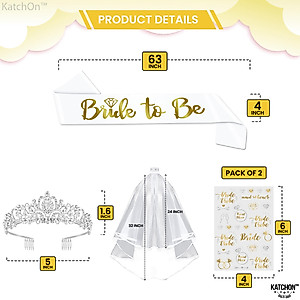 KatchOn, Bride to Be Sash and Headband set - Pack of 5 | Bachelorette Veil for Bride | Bachelorette Party Decorations | Gold Bachelorette Sash, Bridal Shower Decorations | Bachelorette Party Favors