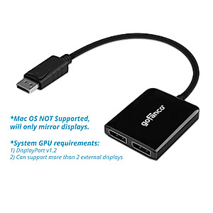 gofanco 1x2 DisplayPort 1.2 Display Splitter Adapter – DP to Dual DisplayPort MST Hub Converter, 4K @30Hz, for Windows PCs, Not Mac OS Compatible, Eyefinity Support (DPMST2DP)