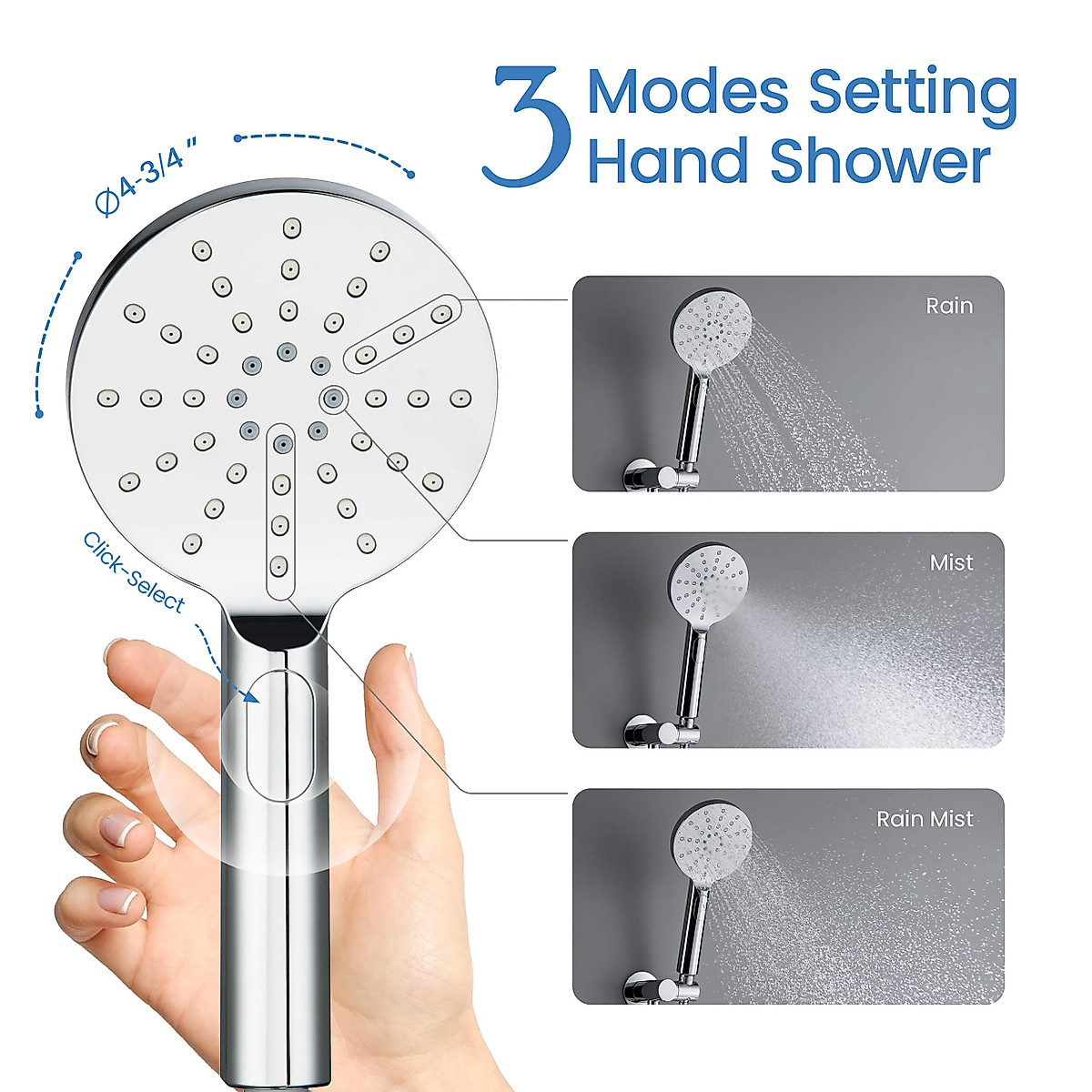 KIBI Circular Bathroom Shower System | 3-Function Wall Mounted Shower Faucet Set with Solid Brass Pressure Balanced Valve | Three Hand Shower Modes | 15-inch Long Shower Arm | Chrome Finish (KSF404)